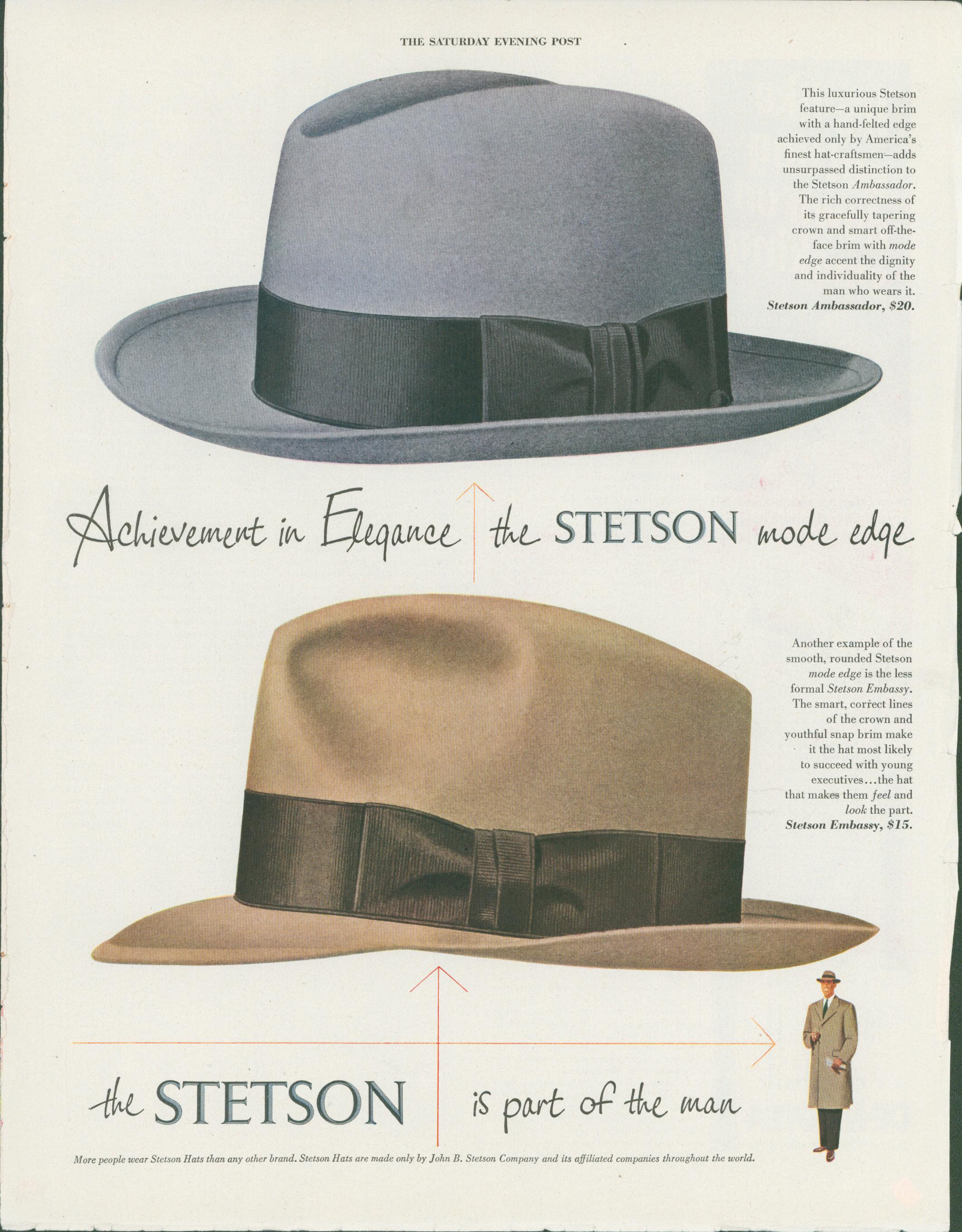 1950 Stetson Hat Ad Two Men's Models Ambassador and - Etsy