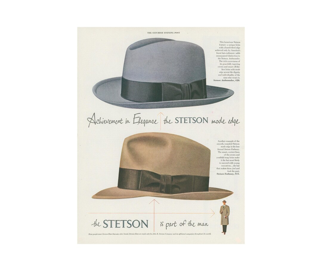 1950 Stetson Hat Ad Two Men's Models Ambassador and - Etsy
