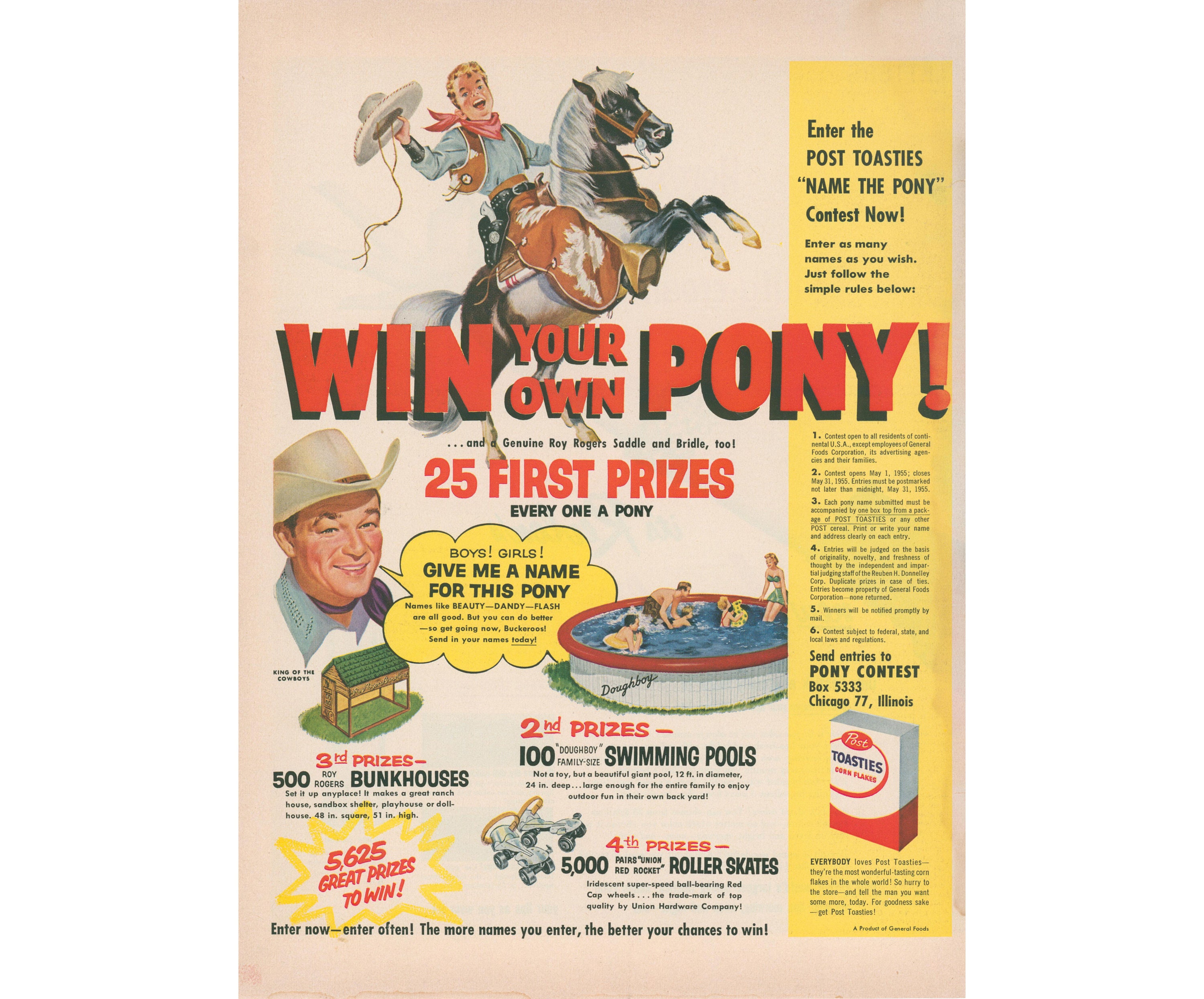 1955 Roy Rogers Win a Pony With Post Toasties Ad Vintage Pony Contest ...