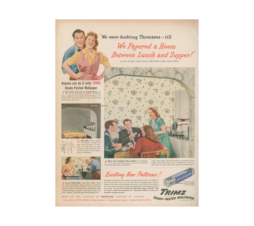 1947 Trimz Wallpaper Ad Vintage Home Decor Advertising Unframed - Etsy