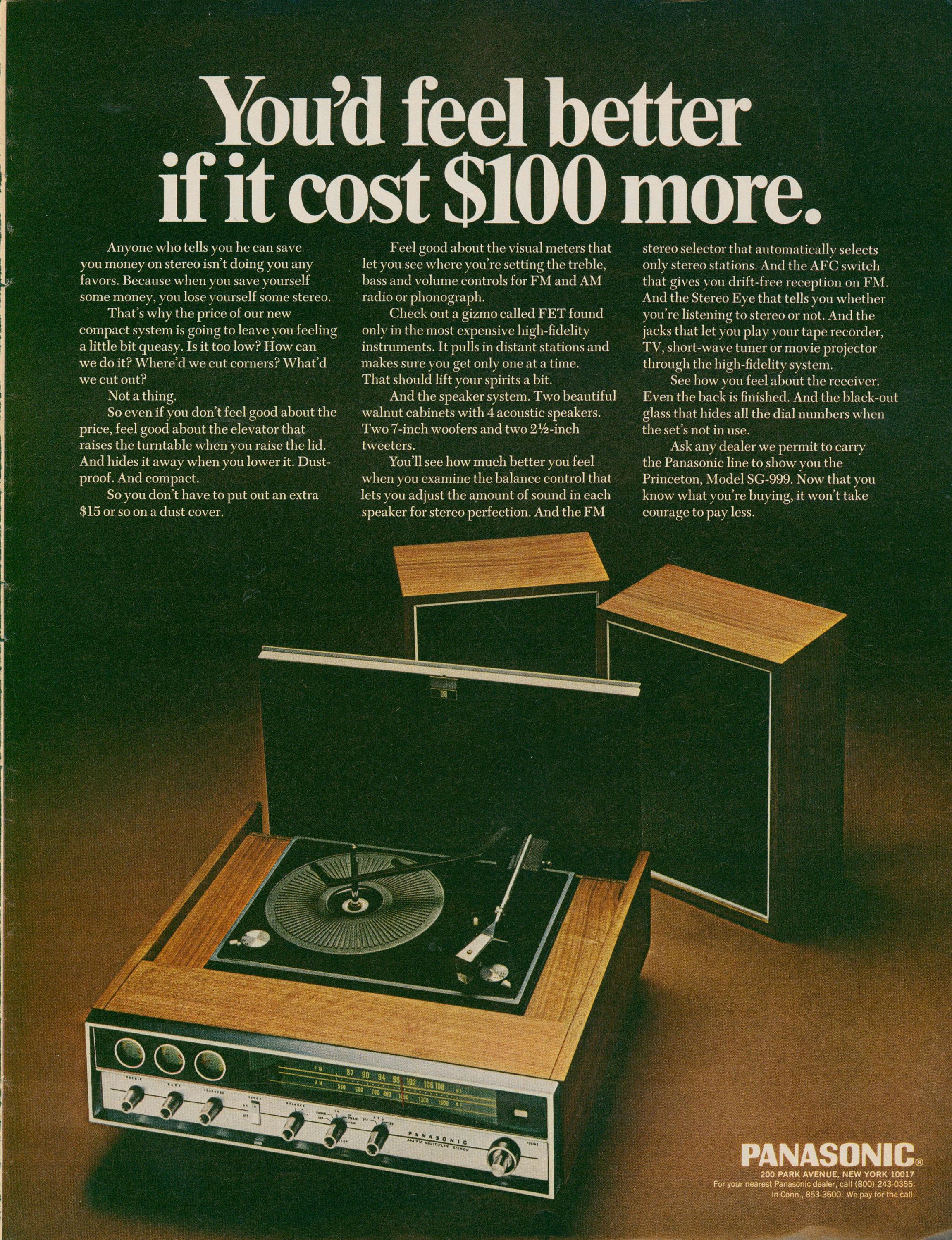 1969 Panasonic Stereo Ad Turntable Radio Phonograph Vintage Print ...