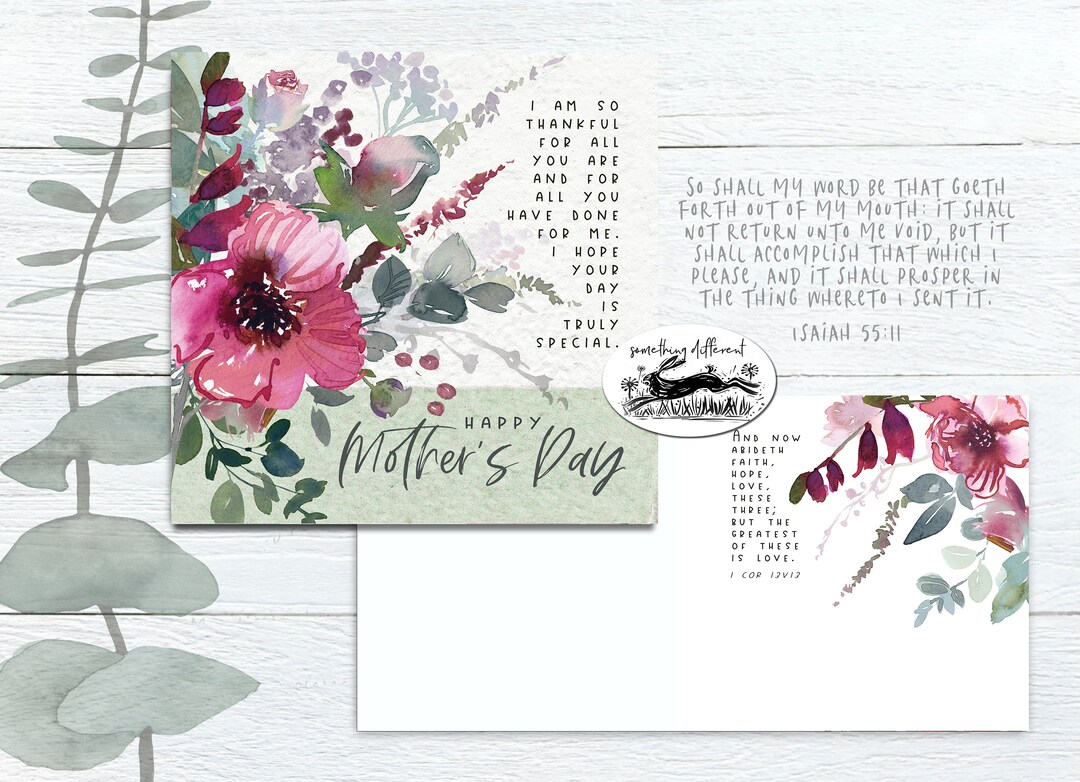 Mothers Day Christian Bible Verse Card Wild Flower Kjv Watercolour ...