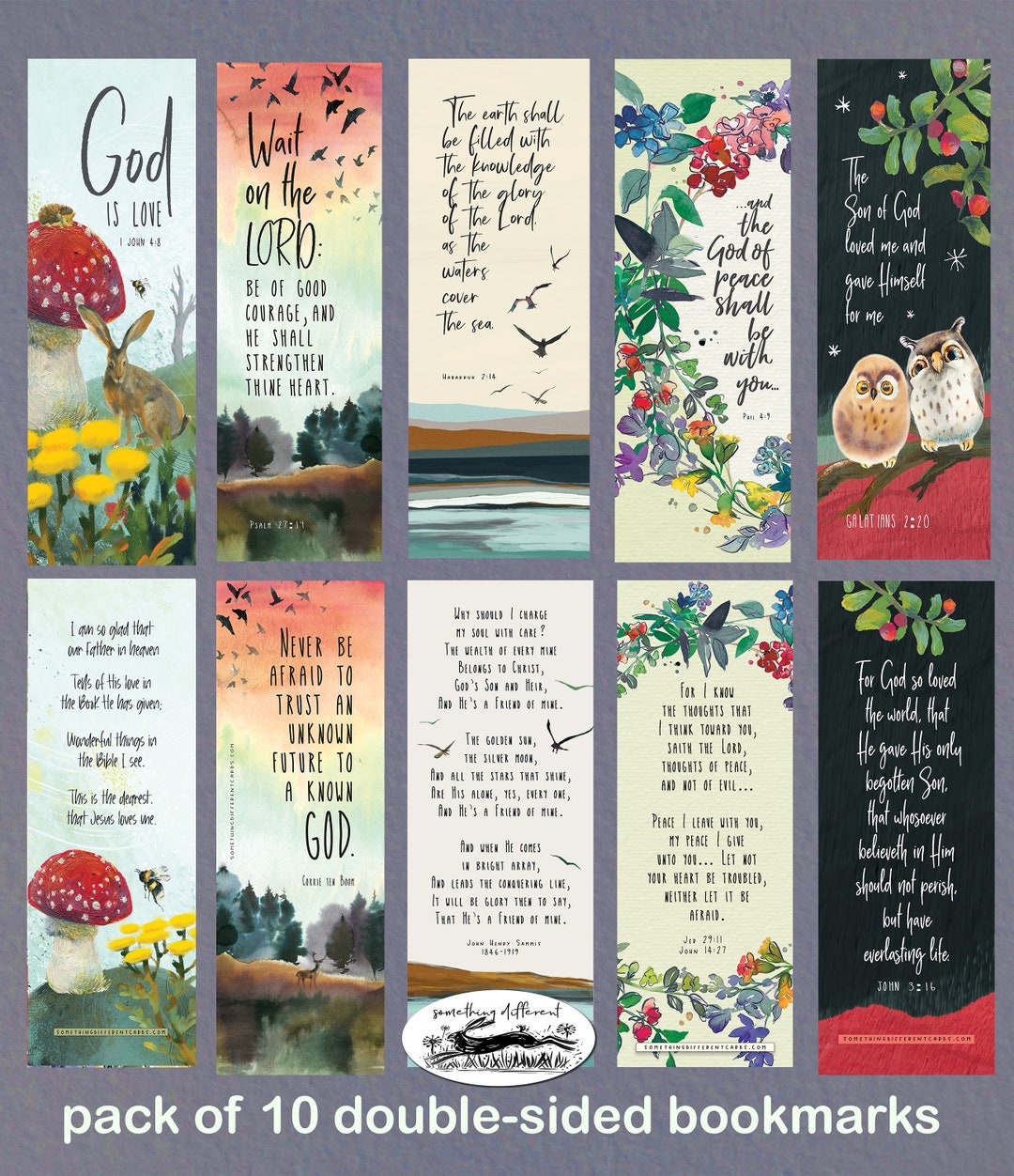 10 Mixed Christian Bookmarks Bible Verse Kjv Watercolour Painting ...