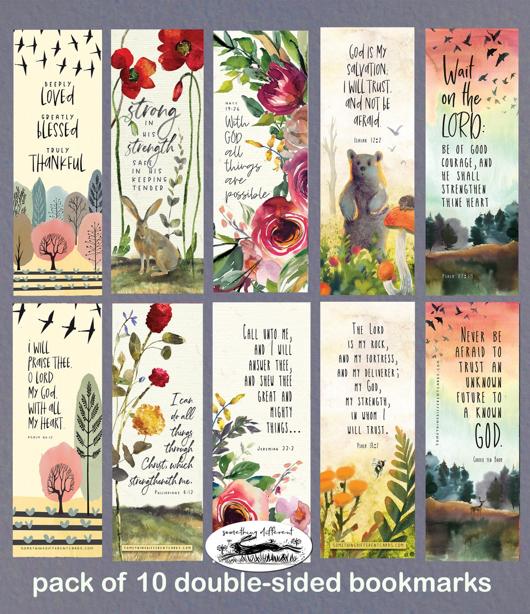 10 Mixed Christian Bookmarks Bible Verses Kjv Watercolour Painting ...