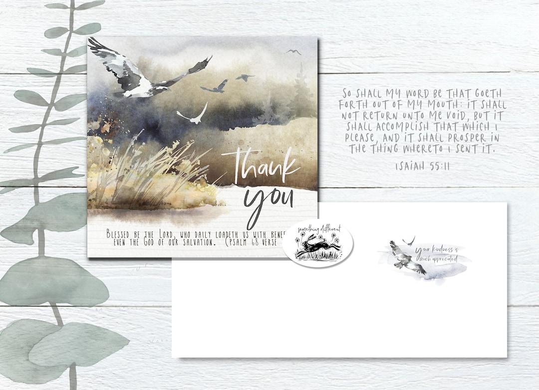 Christian Thank You Card Watercolour Birds Scripture Verse Kjv Painting ...