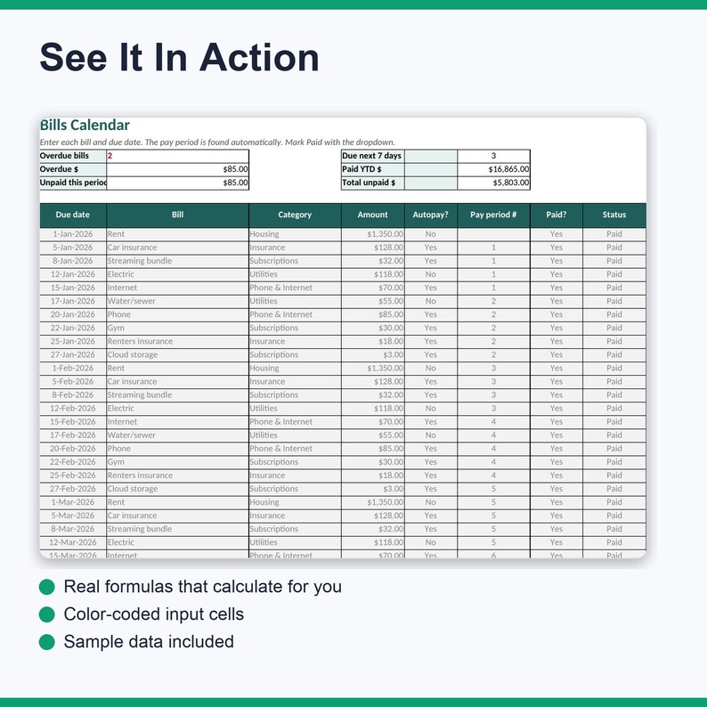 Bi-weekly Paycheck Budget Spreadsheet, Zero-based Planner, Bill Tracker ...