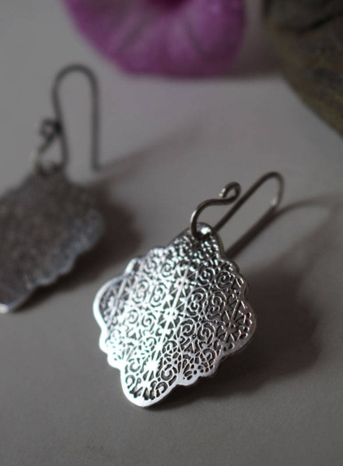 Sterling Silver Arabesque Earrings - Oriental Earrings - Chased - Greek ...