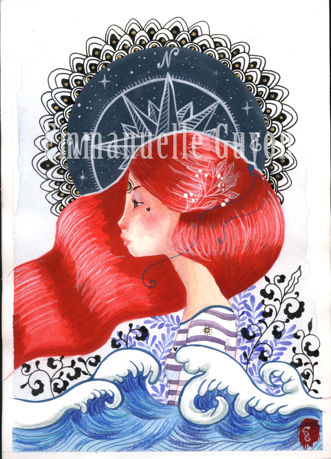 Compass, Portrait on Watercolor Paper, Mixed Technique - Etsy