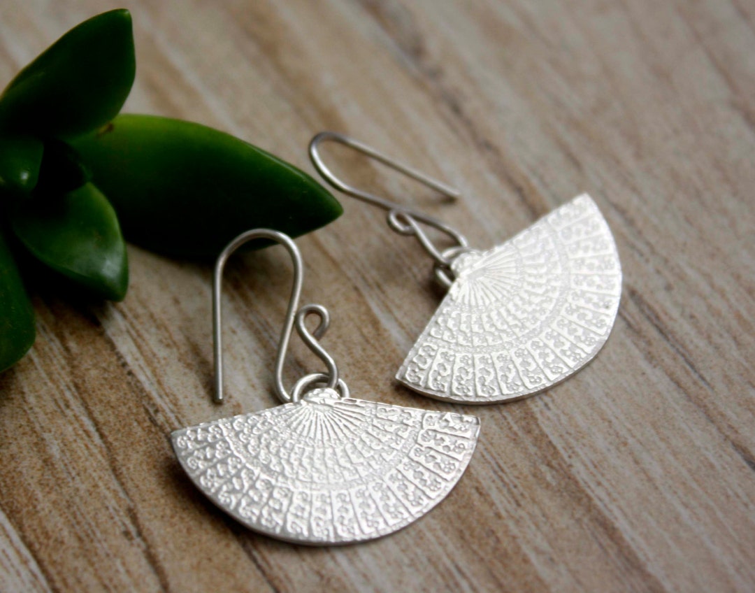 Sterling Silver Japanese Fan Earrings Half Circle Earrings Rising Sun ...