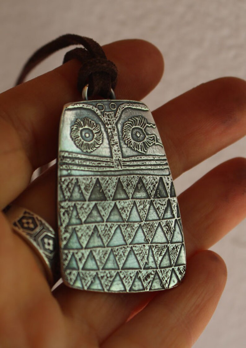 Owl Necklace - Silver Neolithic Pendant - Archeological Reproduction ...