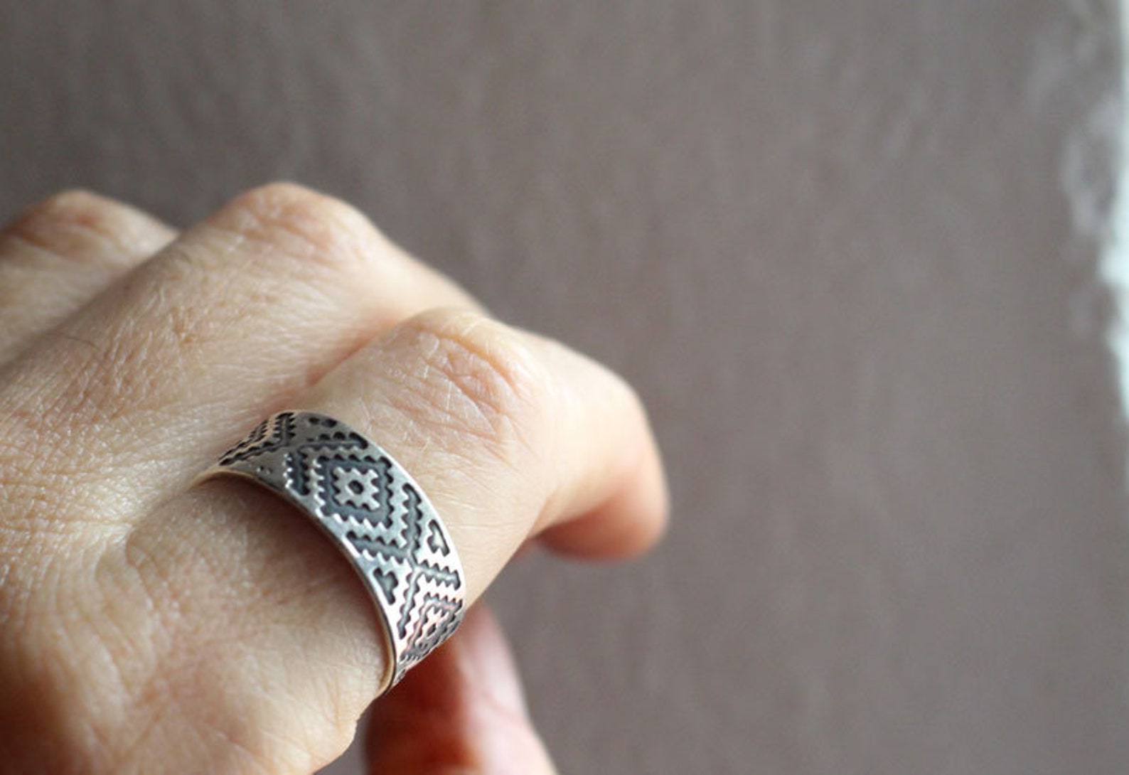 Huichol Ring - Mexican - Sterling Silver Geometric Ring - Tribal ...