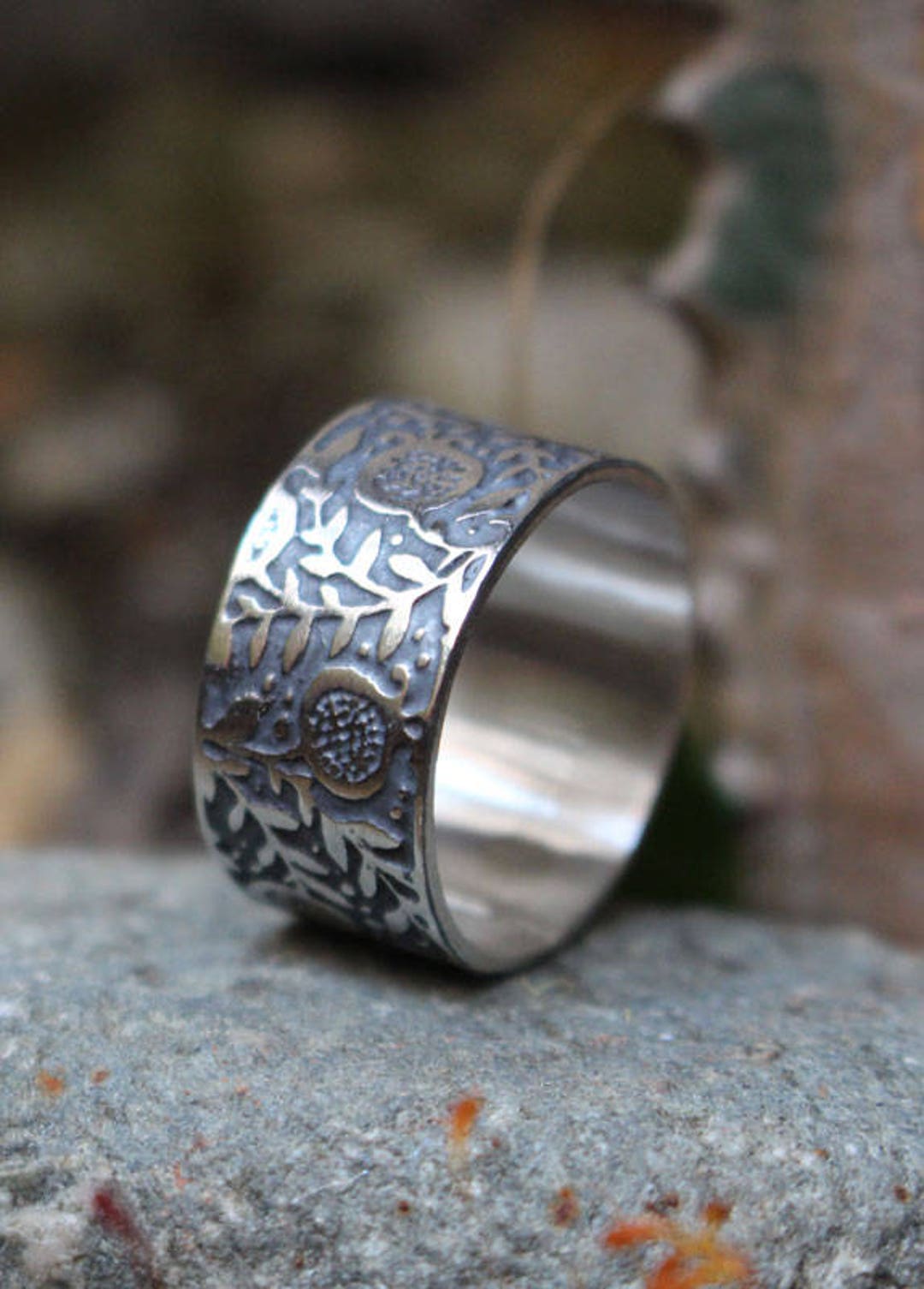 Sterling Silver Pomegranate Ring - Flower - Fruit - Love - Etched ...