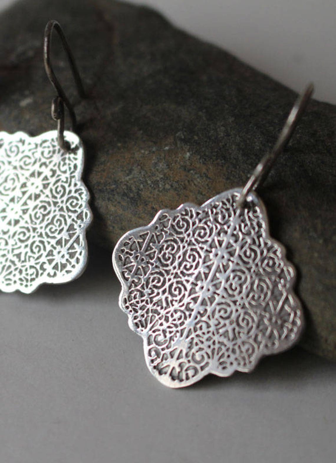 Sterling Silver Arabesque Earrings - Oriental Earrings - Chased - Greek ...