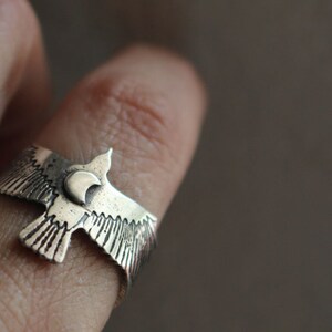 Crow Ring - Bird - Animal - Sterling Silver Raven Ring - Black - Wings ...