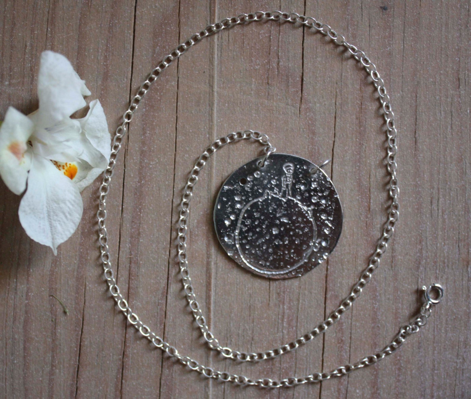 Sterling Silver the Little Prince Necklace - Etched Necklace - Planet ...