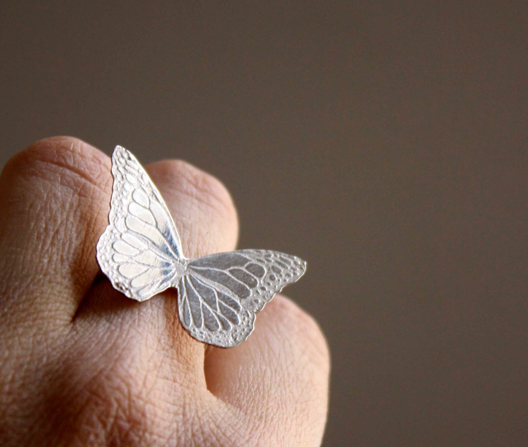 Sterling Silver Monarch Butterfly Ring - Insect Jewelry - Etched Ring ...