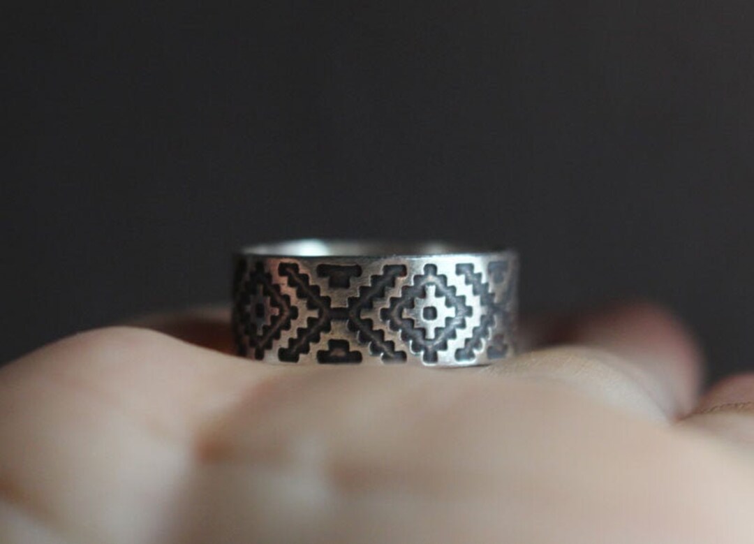 Huichol Ring - Mexican - Sterling Silver Geometric Ring - Tribal ...