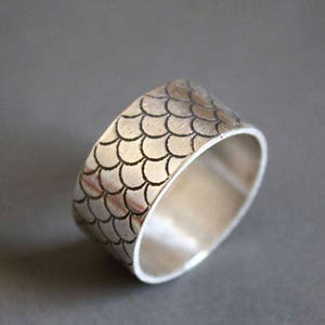 Sterling Silver Fish Scale Ring Mermaid Ring Etched Ring Sea Nautical ...