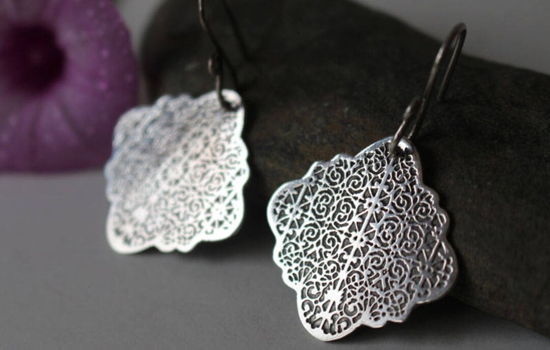 Sterling Silver Arabesque Earrings - Oriental Earrings - Chased - Greek ...
