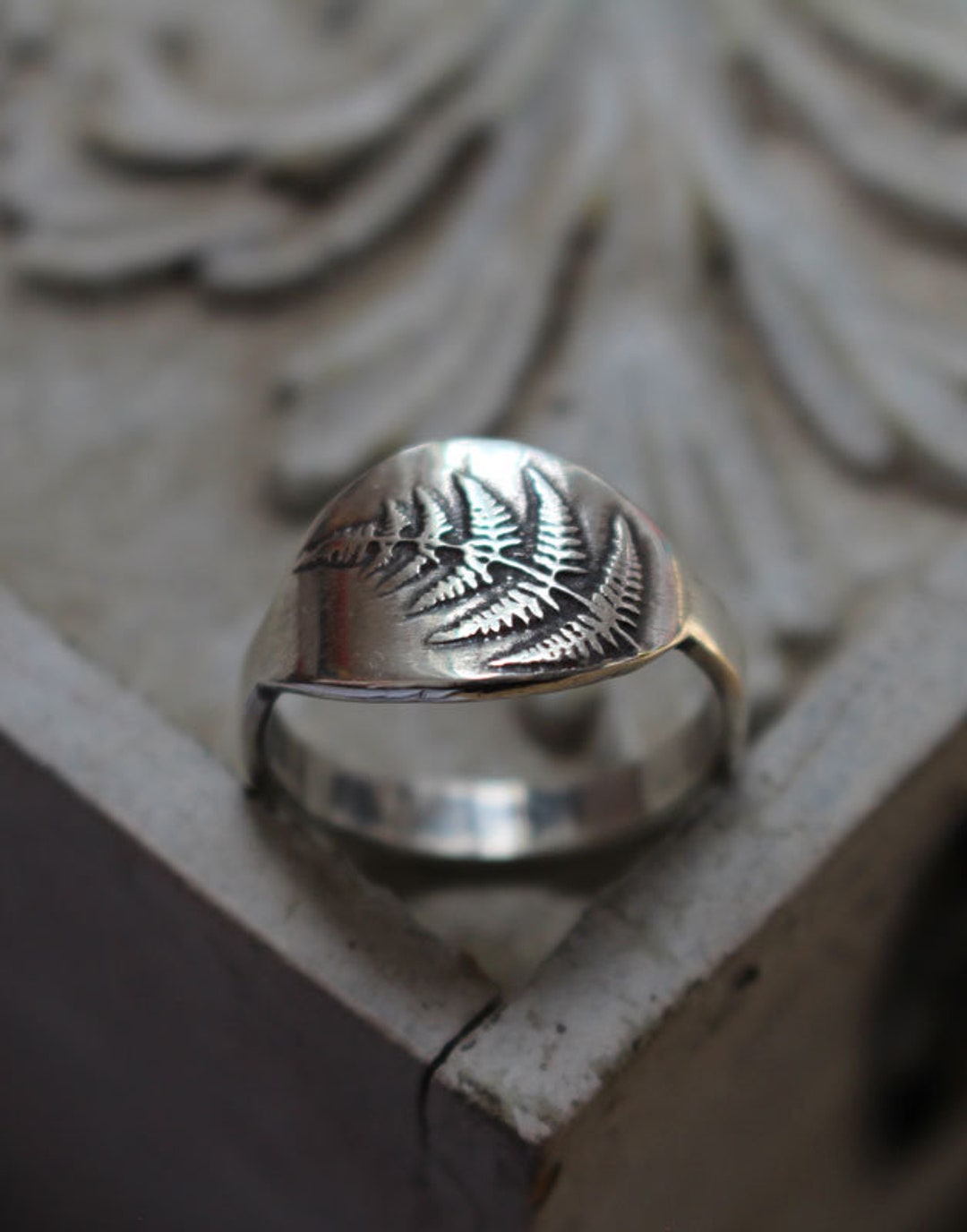 Fern Leaf Signet Ring Silver Leaf Ring Botanical Nature Women Signet Ring Mens Signet Ring ...