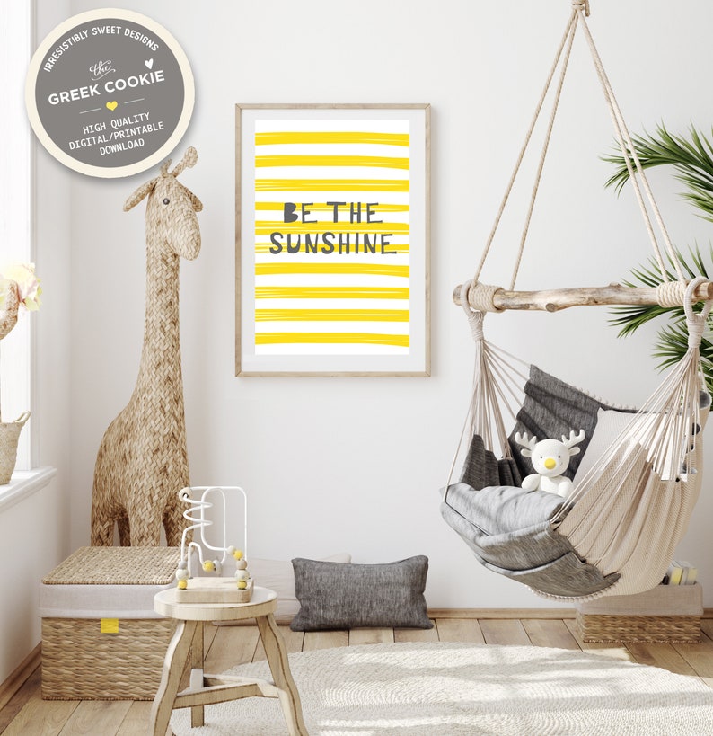Be the Sunshine Yellow Gray Printable Wall Art - Etsy
