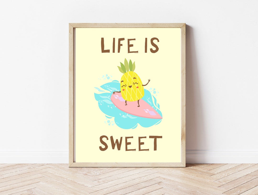 Life is Sweet Pineapple Surfer Printable Wall Art - Etsy