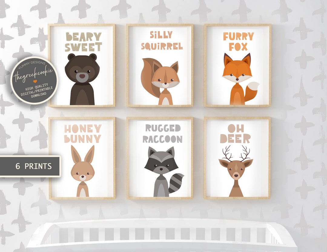 Woodland Forest Animals Cute Words DIY Printable Wall Art - Etsy