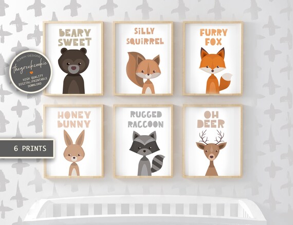 Woodland Forest Animals Cute Words DIY Printable Wall Art | Etsy