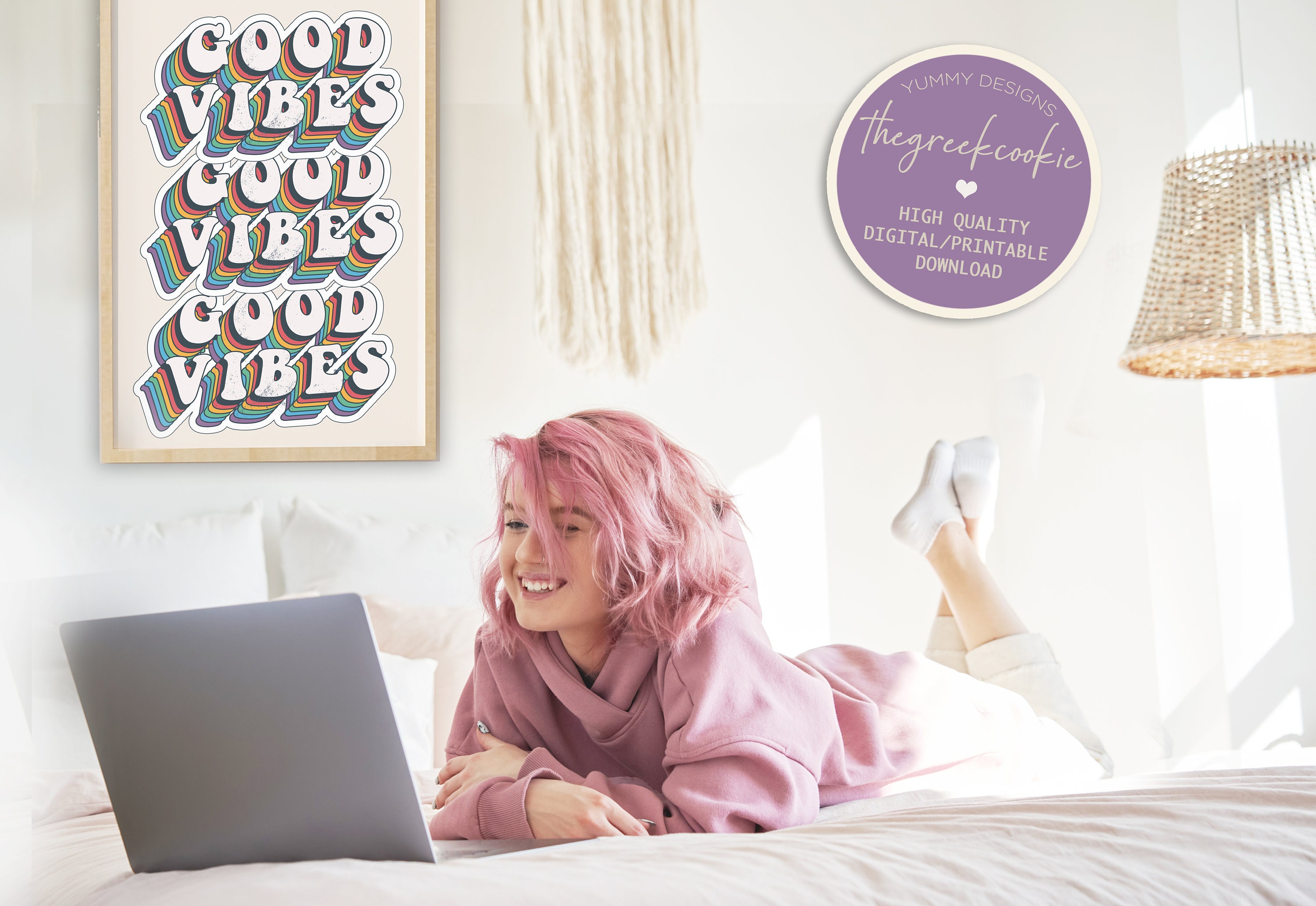 Good Vibes Boho Hippie Printable Wall Art - Etsy
