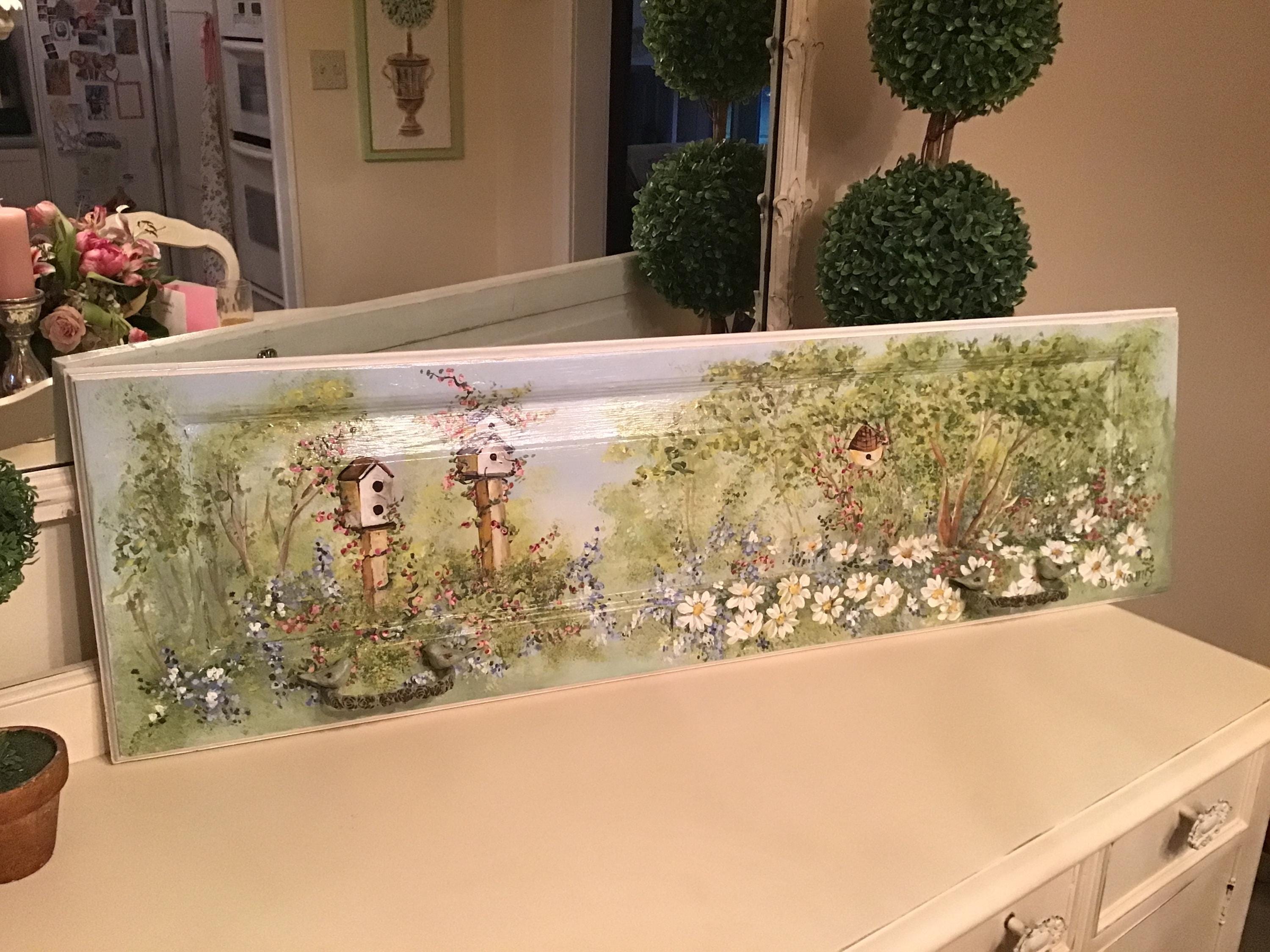 Beautiful Birdhouse Wildflower Door Panel With Green Painted Bird Brass ...