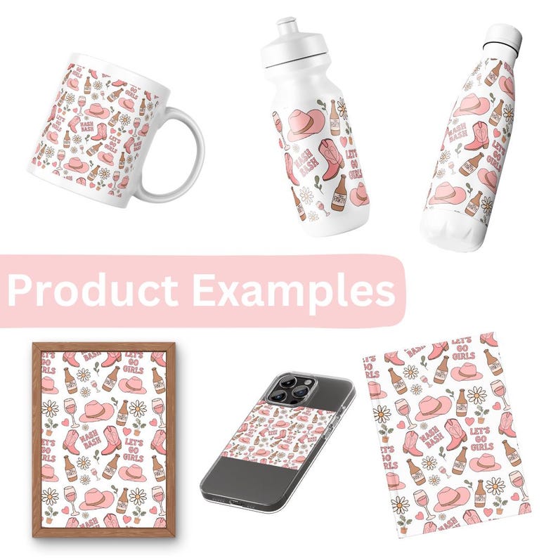 Nash Bash Seamless Pattern | Pink Cowgirl Boots, Hats, Wine Glasses and ...