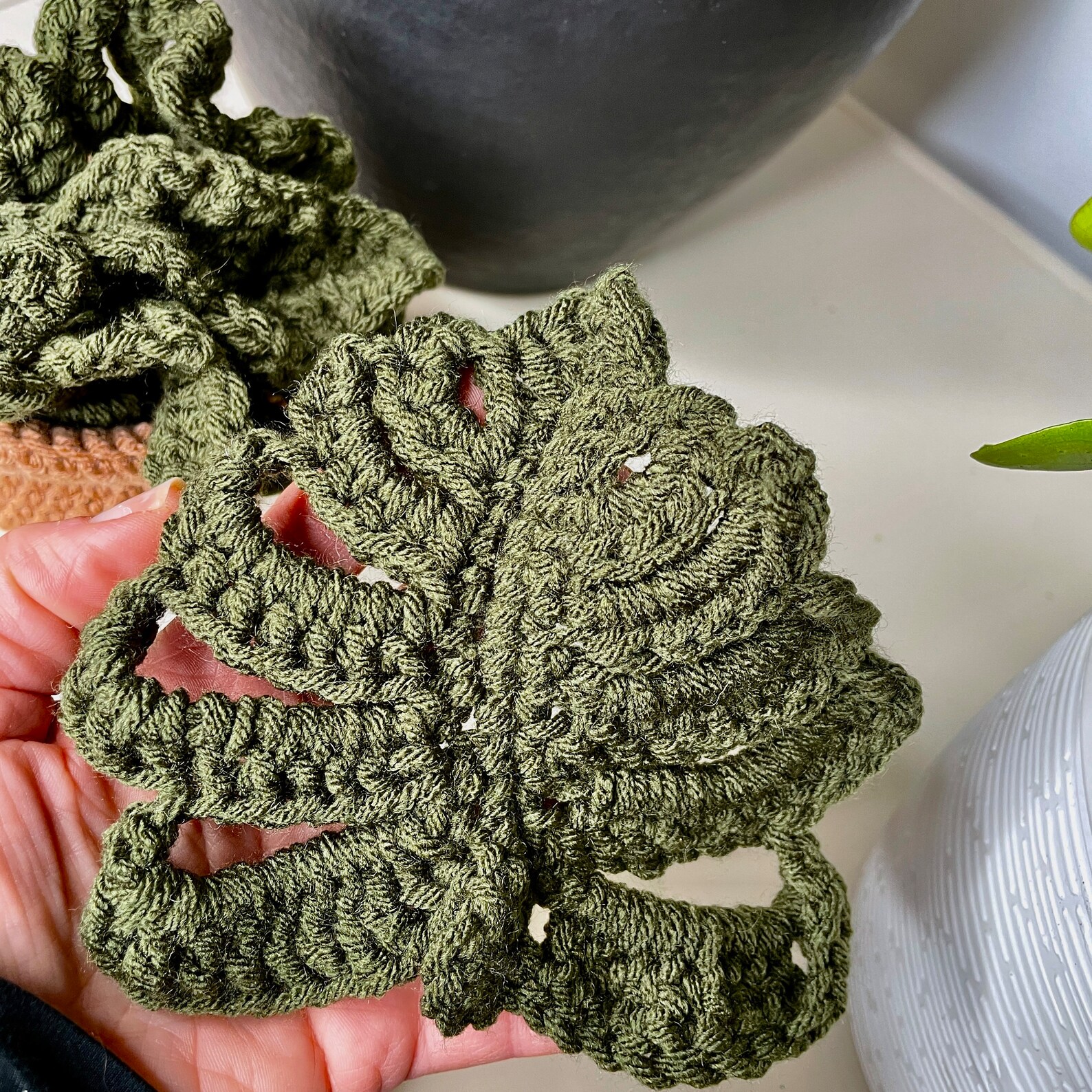 Monstera Leaf Crochet Pattern and Video Link Terra Cotta Pot PDF and Link to Leaf Tutorial Leaf ...
