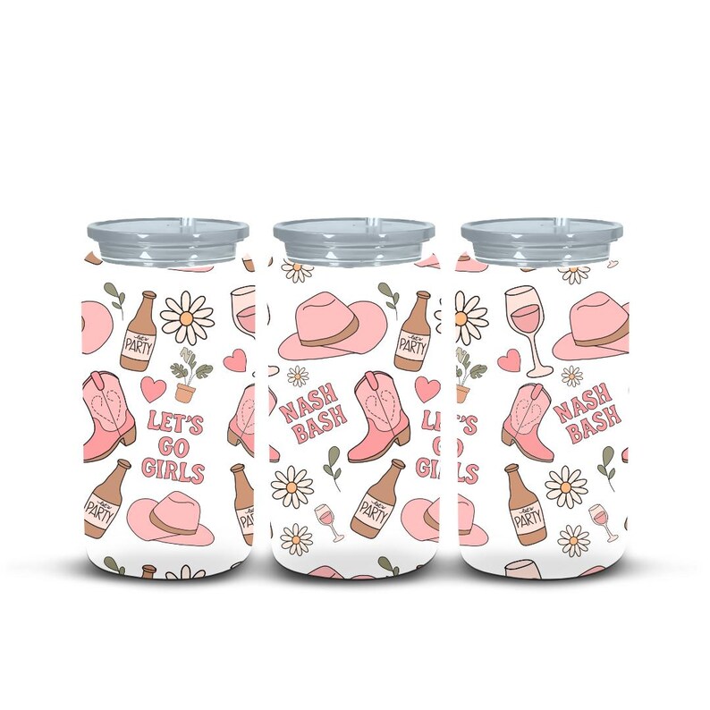 Nash Bash Seamless Pattern | Pink Cowgirl Boots, Hats, Wine Glasses and ...