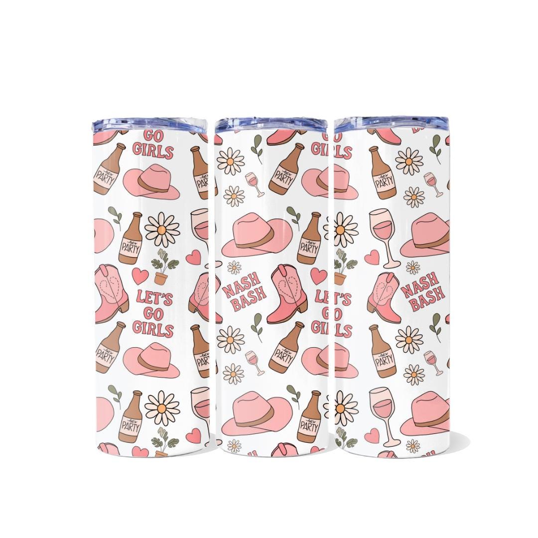 Nash Bash Seamless Pattern | Pink Cowgirl Boots, Hats, Wine Glasses and ...