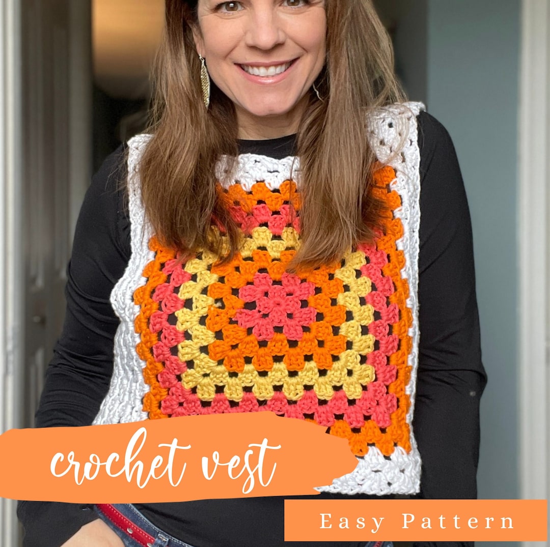 70s Granny Square Sweater Vest Crochet Pattern PDF | Crochet Vest ...
