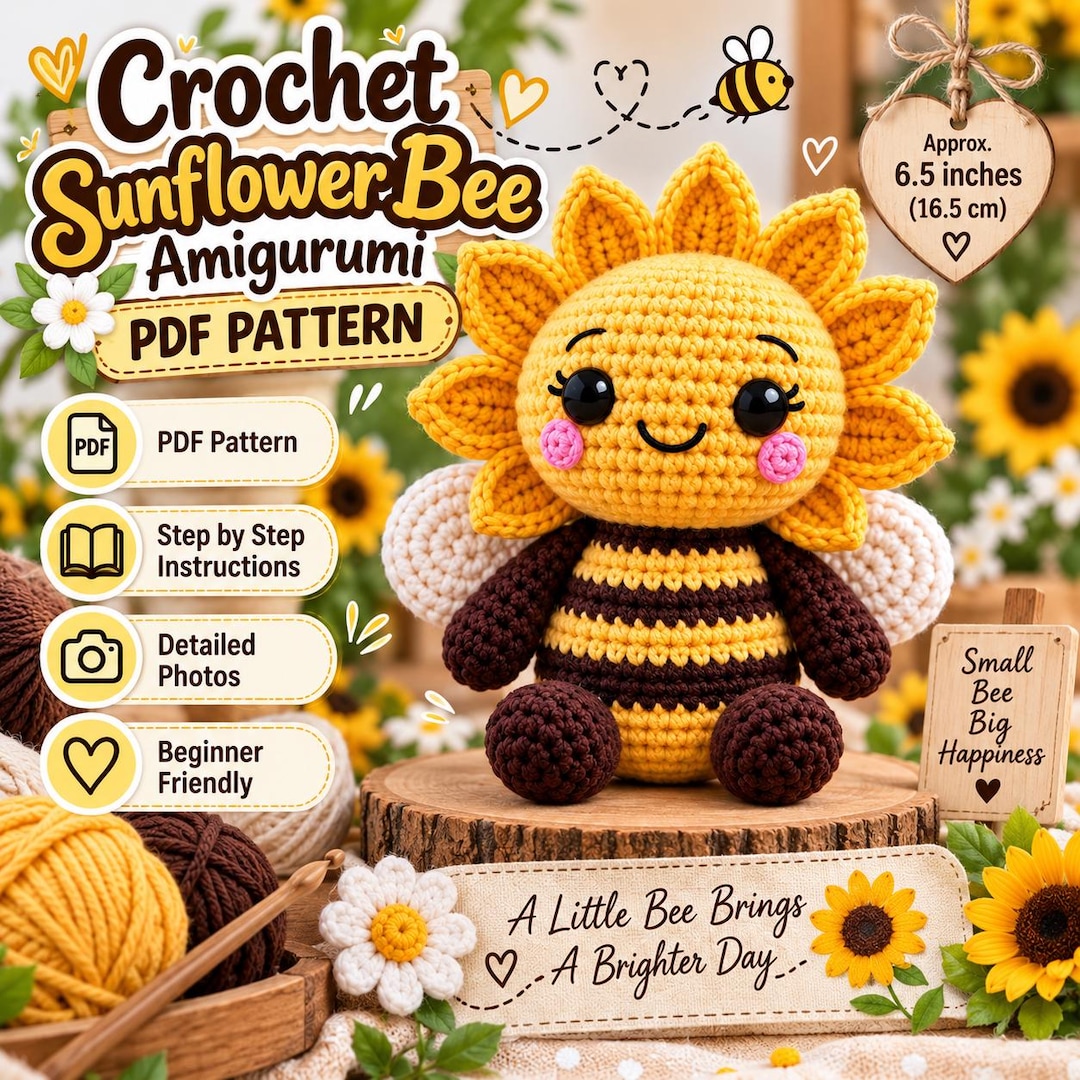 Sunflower Bee Amigurumi Crochet Pattern, Beginner Friendly PDF (6.5 ...