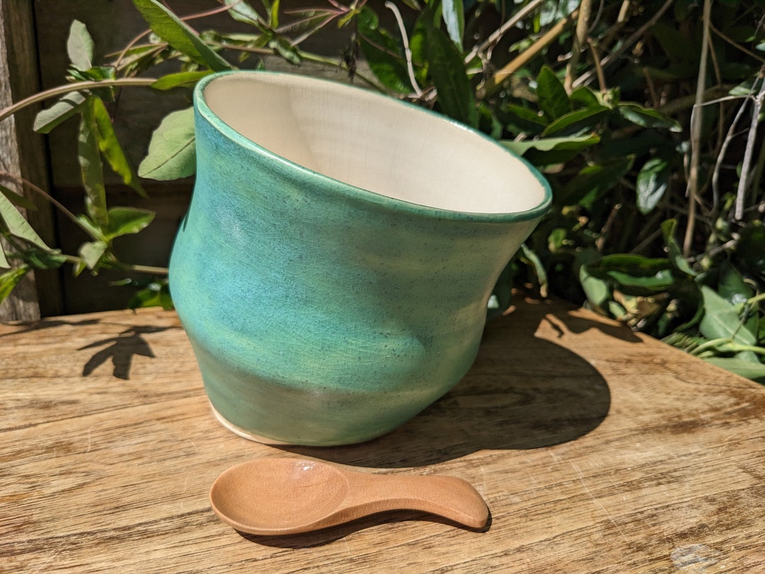 Large Pottery/ceramic Salt Cellar Tilted Green Salt Pot - Etsy