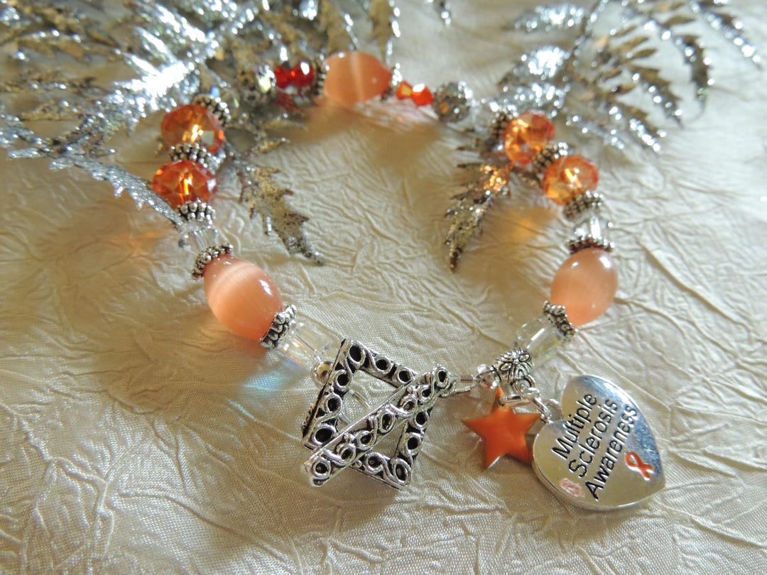 MULTIPLE SCLEROSIS MS Awareness Bracelet, Swarovski Crystals Cat Eye ...