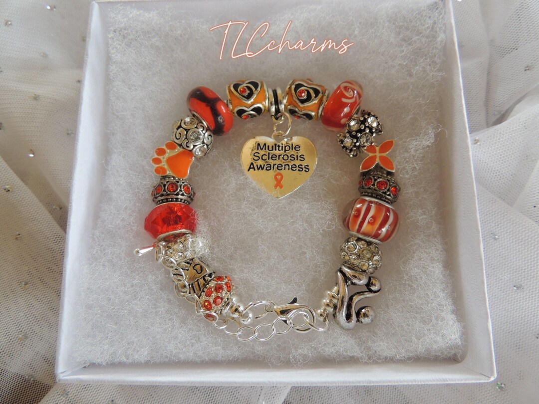 MULTIPLE SCLEROSIS MS Awareness 8...european Beaded Charm Bracelet ...