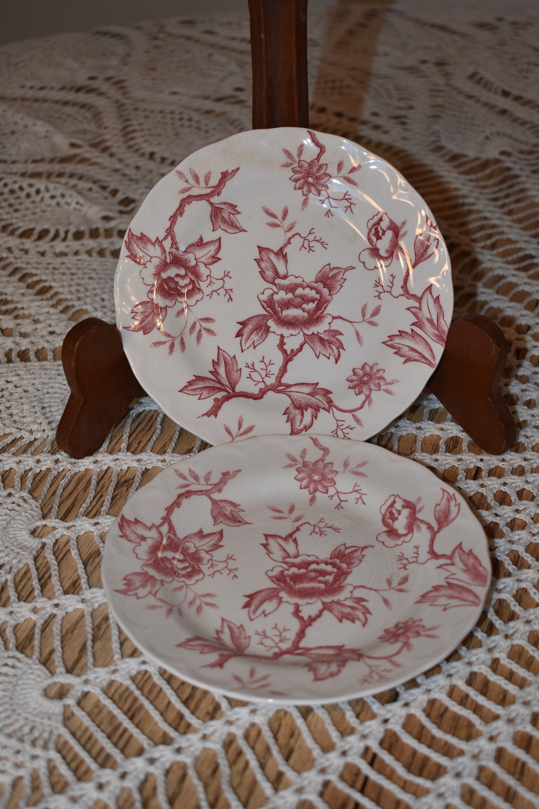 Vintage Ironstone Double Phoenix Pink Flora Japan Salad Small Plates ...