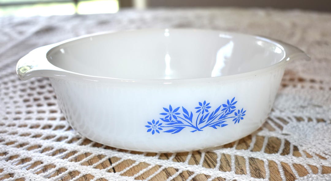 Vintage 1970s Anchor Hocking Fire King Blue Cornflower 1 Qt Casserole ...