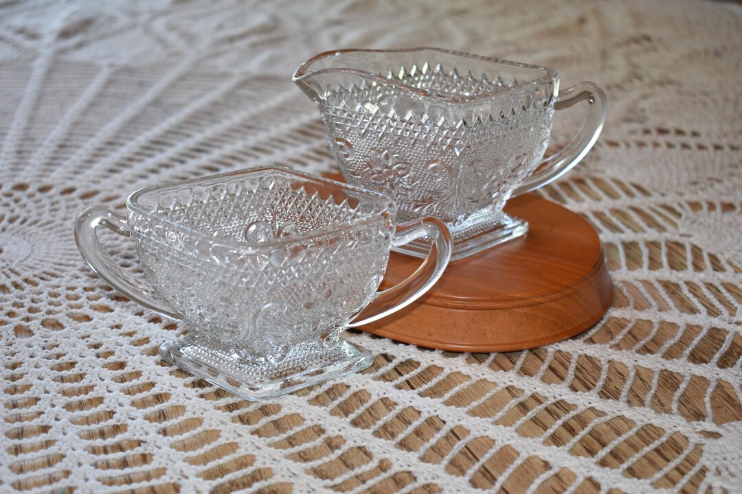 Vintage Indiana Glass Sandwich Pattern Creamer and Sugar Set - Etsy