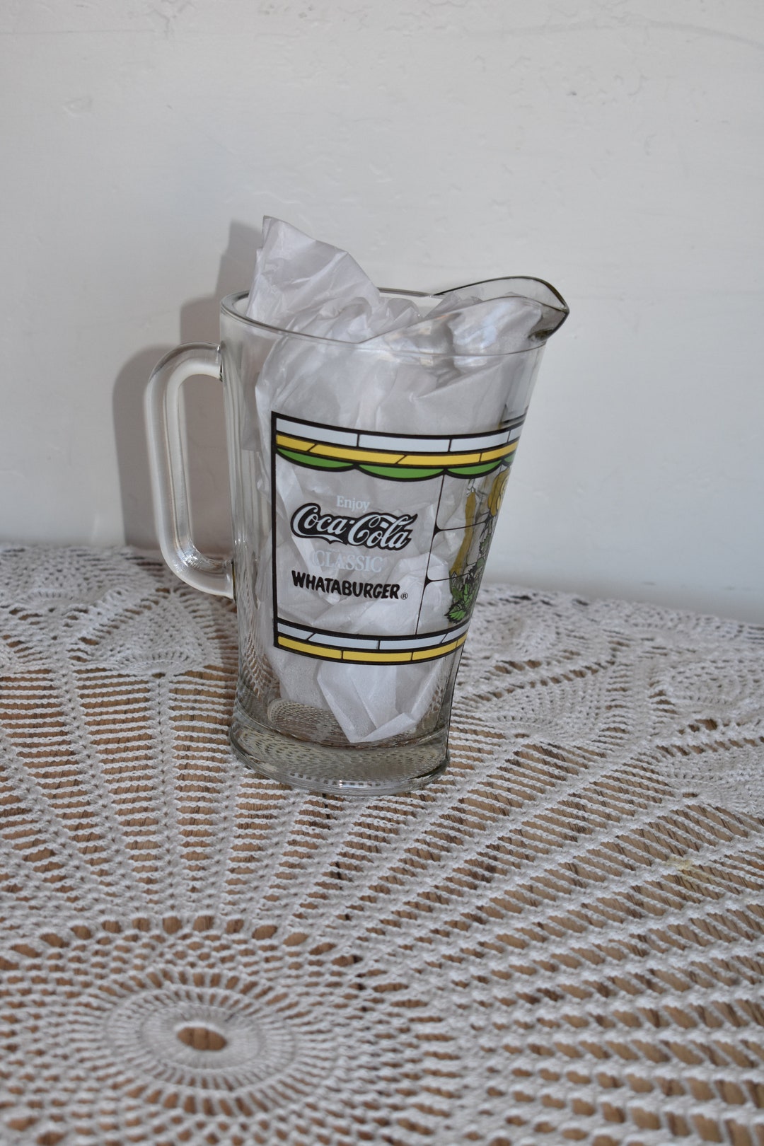 Vintage 1986 Whataburger Yellow Rose Texas 150th Pitcher, Coca Cola ...