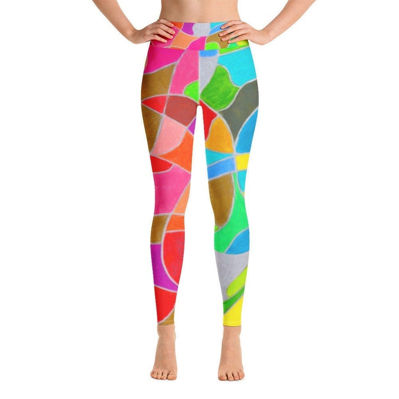 Neon Geometric Yoga Leggings, High Waisted, Hand Drawn - Etsy