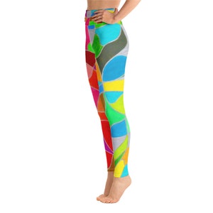 Neon Geometric Yoga Leggings, High Waisted, Hand Drawn - Etsy