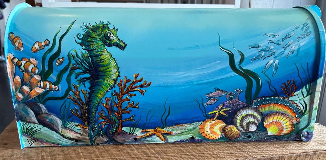 Hand Painted Mailbox “seahorse”, Painted Underwater Creatures - Etsy