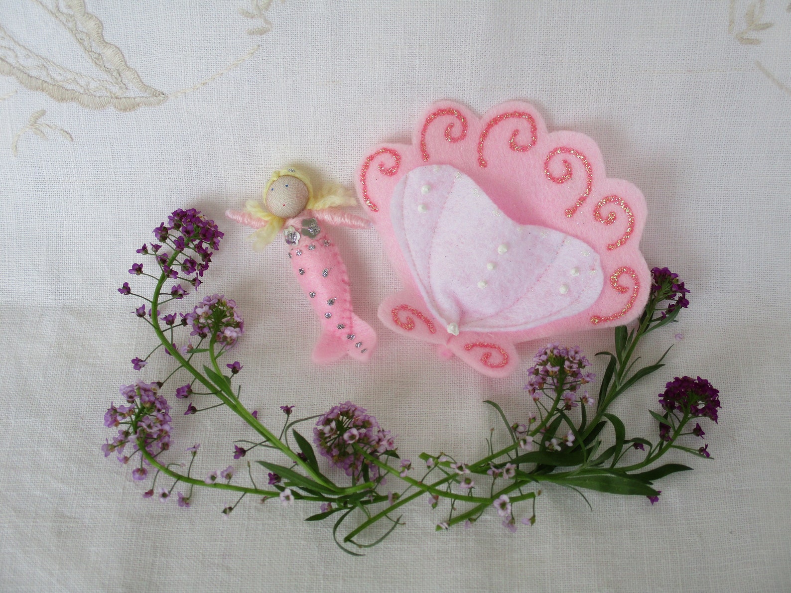 Tiny Mermaid in a Felt Shell Bed | Etsy