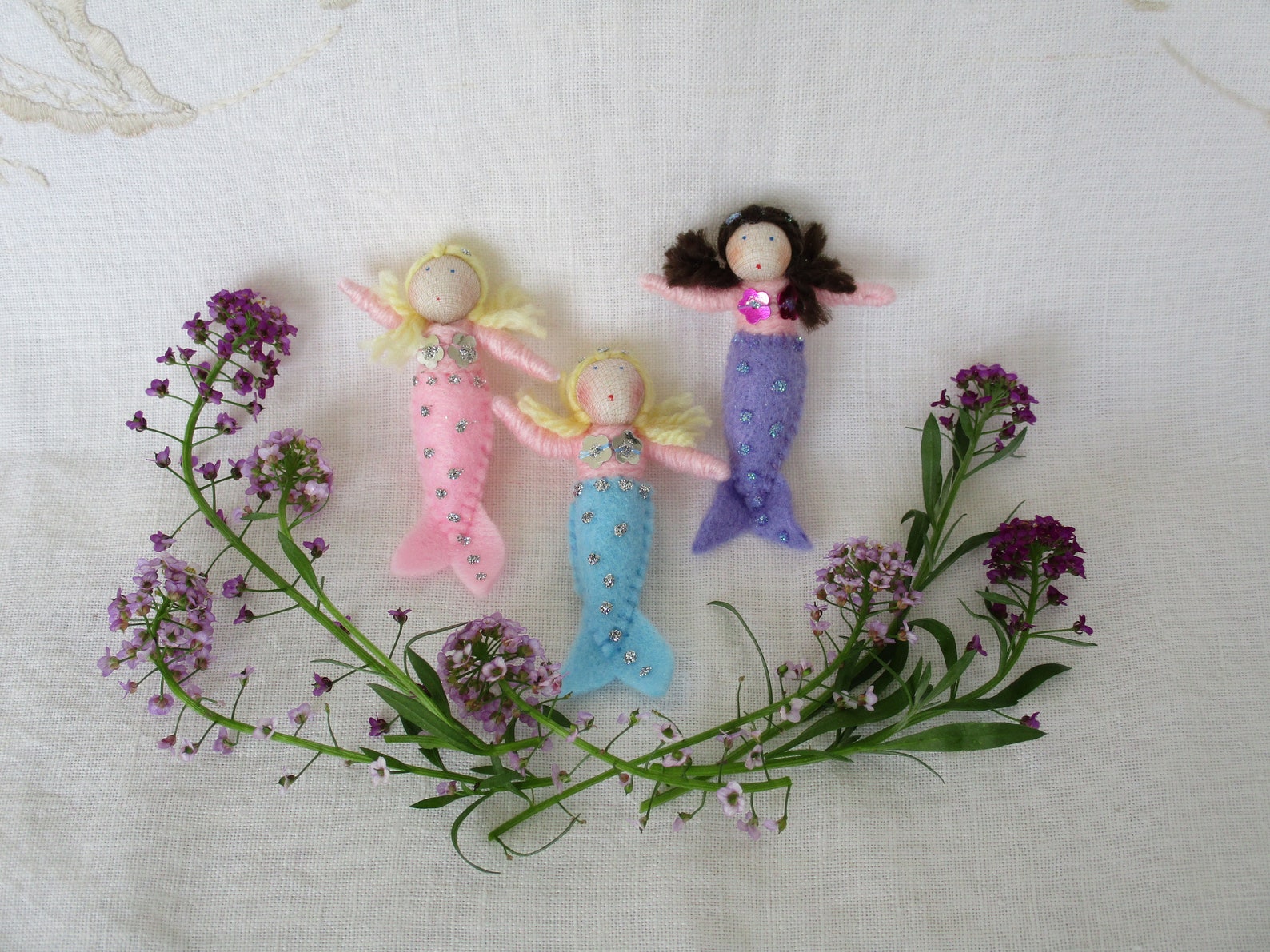 Tiny Mermaid in a Felt Shell Bed | Etsy