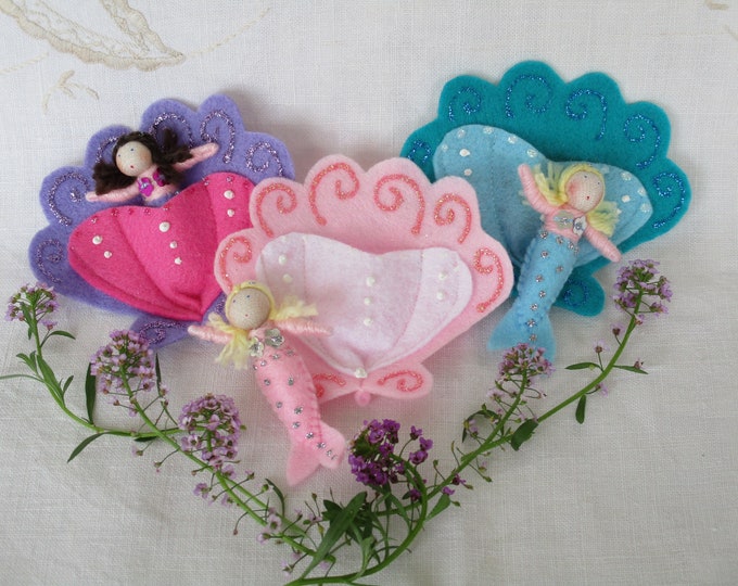 Tiny Mermaid in a Felt Shell Bed - Etsy