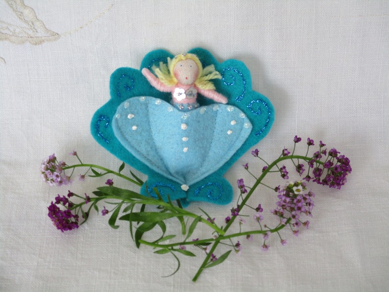 Tiny Mermaid in a Felt Shell Bed | Etsy